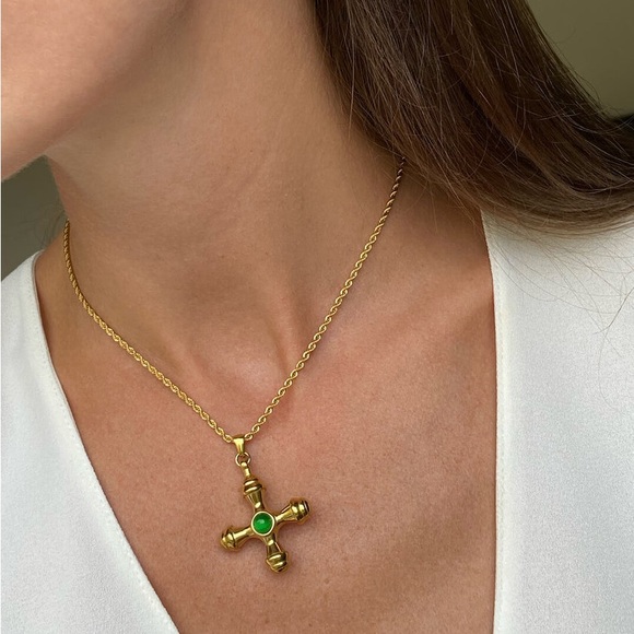 Jewelry | 24k Gold Plated Cross Pendant Necklacegemstone ...
